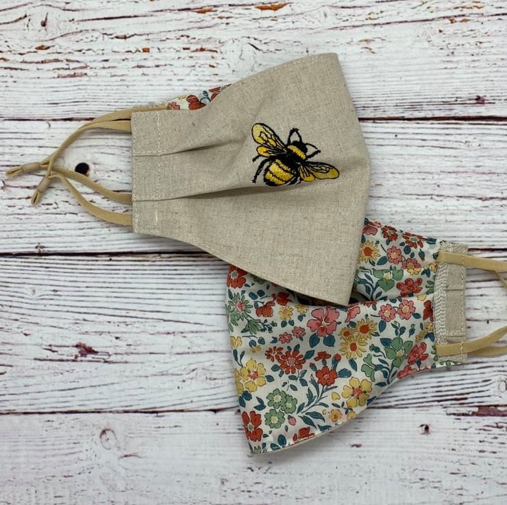 Bee Face Mask - Natural Linen Face Cover - Bee... - Folksy