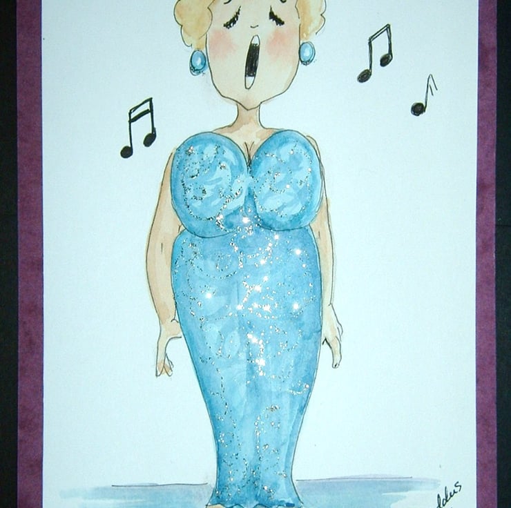 CARTOON original art painting 7x5 Fat Lady sing... - Folksy