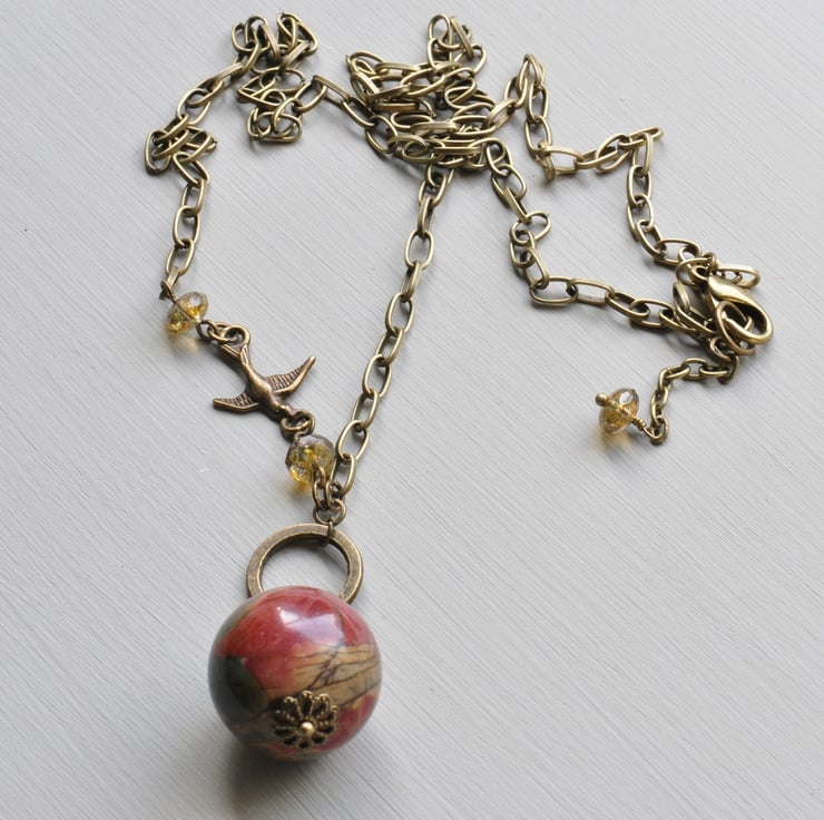 RESERVED FOR KAY Jasper Necklace with Bird Conn... - Folksy