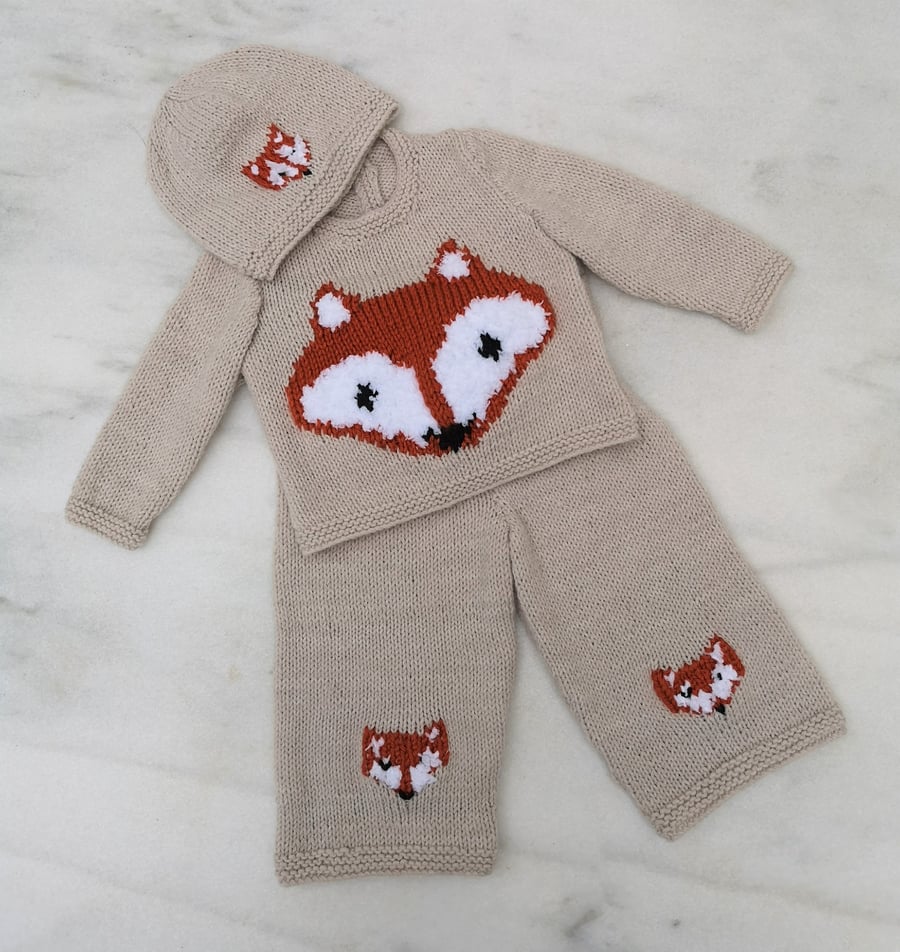 Fox Knitting Pattern for Baby sweater trousers ... - Folksy