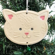 Ceramic Cat decoration with little bell (cream) - Folksy