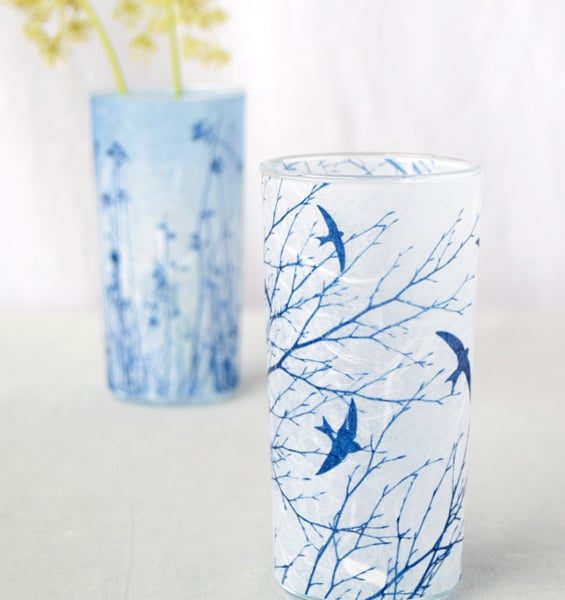 Blue Swifts Cyanotype Vase - Folksy