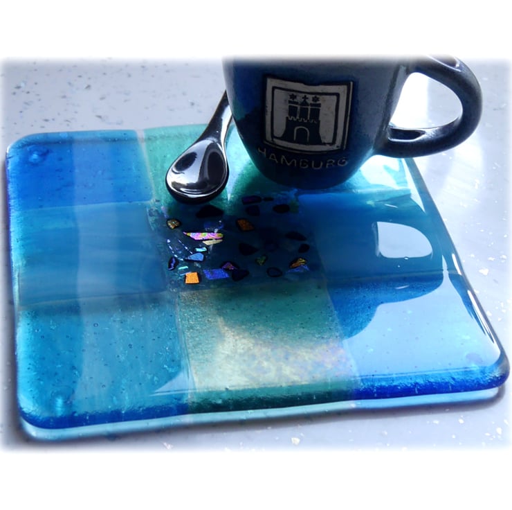 Fused Glass Trivet Turquoise Trivet 16cm 026 - Folksy