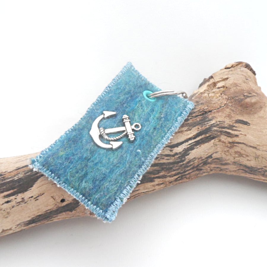 Blue Anchor felt key fob - Folksy