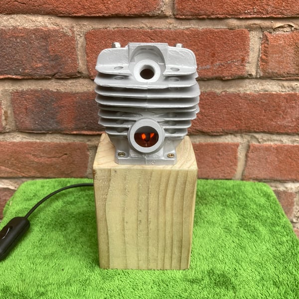 Engine Table Lamp, with Chainsaw Cylinder Lit I... - Folksy
