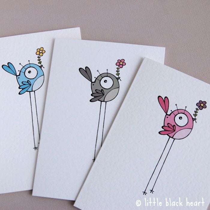 blue bird - greetings card - Folksy