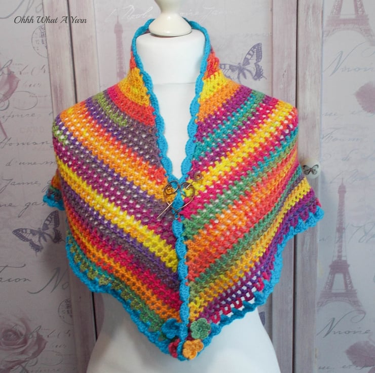 Bright rainbow crochet shawl, scarf, shawlette,... - Folksy