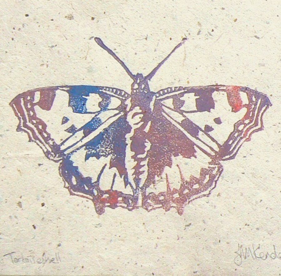 Small Tortoiseshell butterfly linocut - Folksy