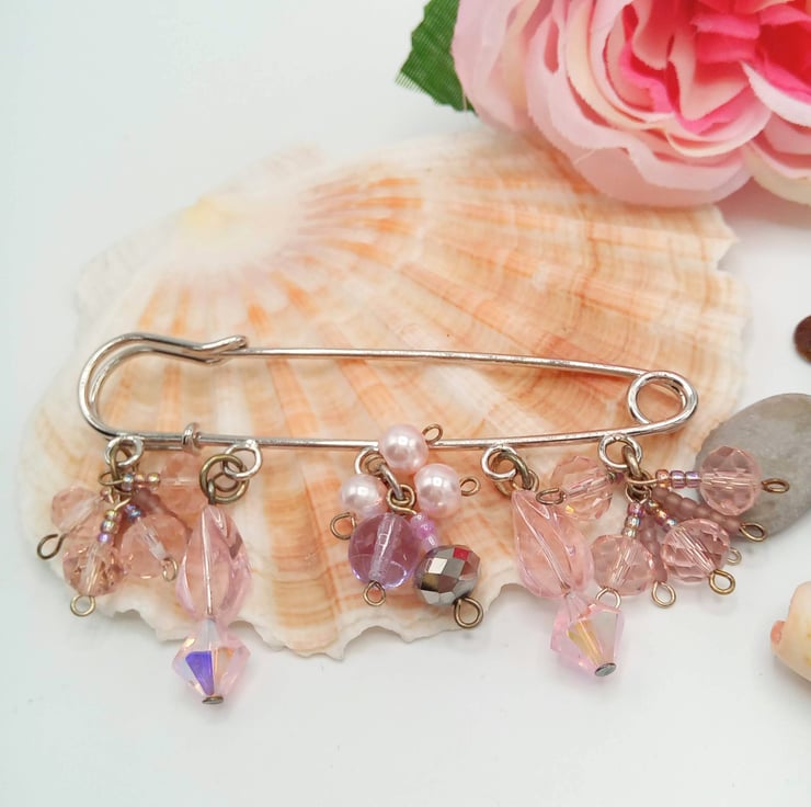 Pink Beaded Crystal Charm Ladies Kilt Pin Brooch - Folksy