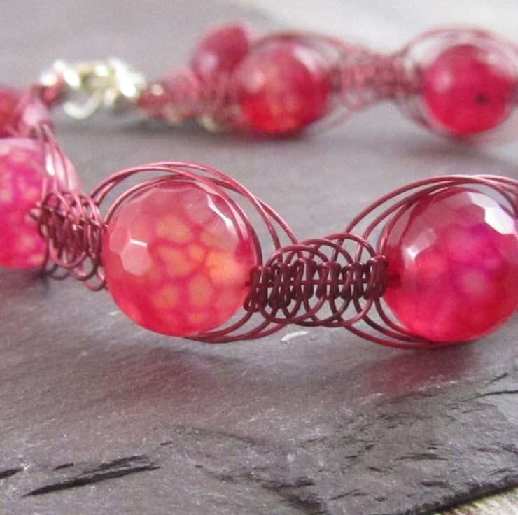 Red Fire Agate Macrame Bracelet - Folksy