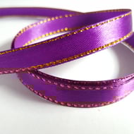 3m Satin Ribbon - Gold-Edged - 10mm - Purple - Folksy
