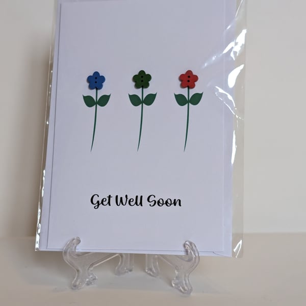 Get Well Soon flower buttons greetings card - Folksy