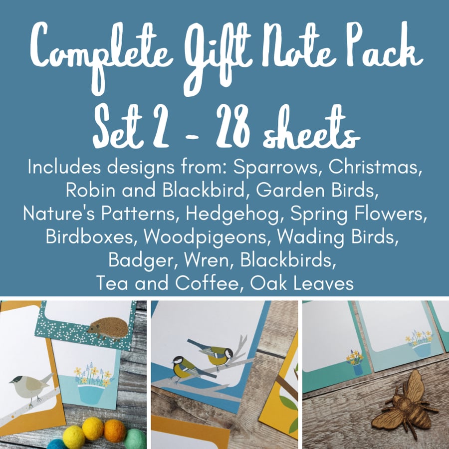 Complete Gift Note Pack - Set 2 - 28 Sheets - Folksy