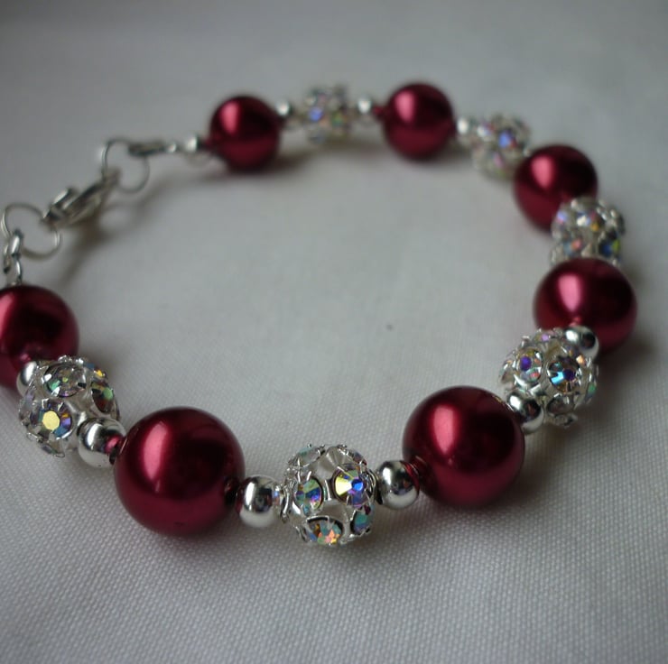RED AND SILVER RHINESTONE BRACELET. 722 - Folksy