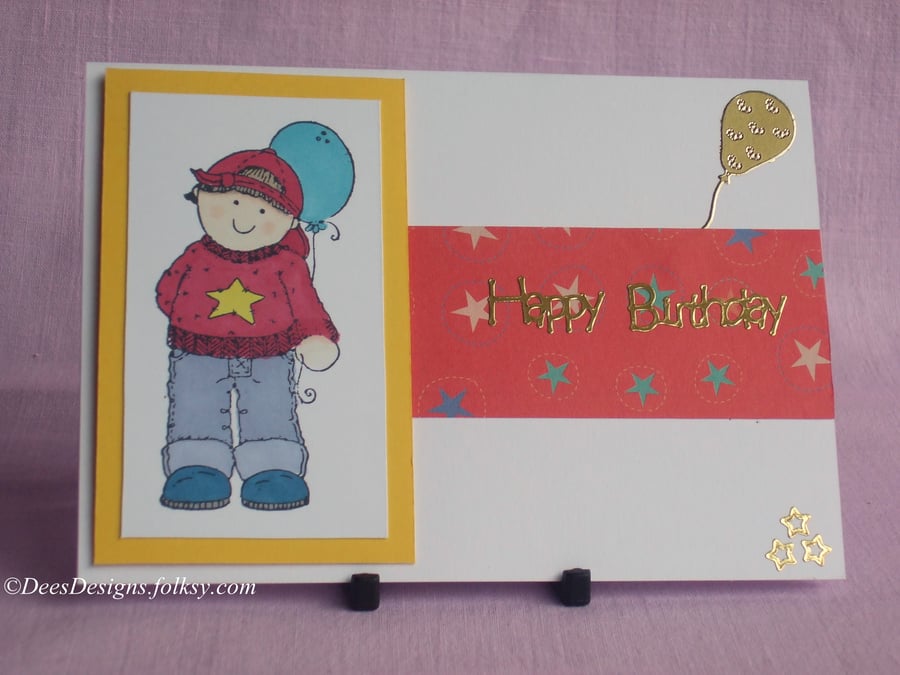 Birthday Card, Boy with Balloon - Folksy