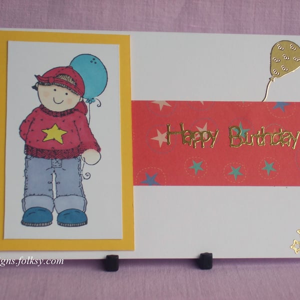Birthday Card, Boy with Balloon - Folksy