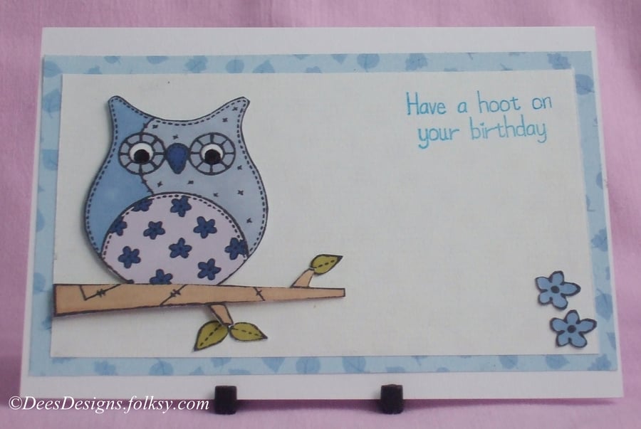 Birthday Card, Have A Hoot (Blue) - Folksy