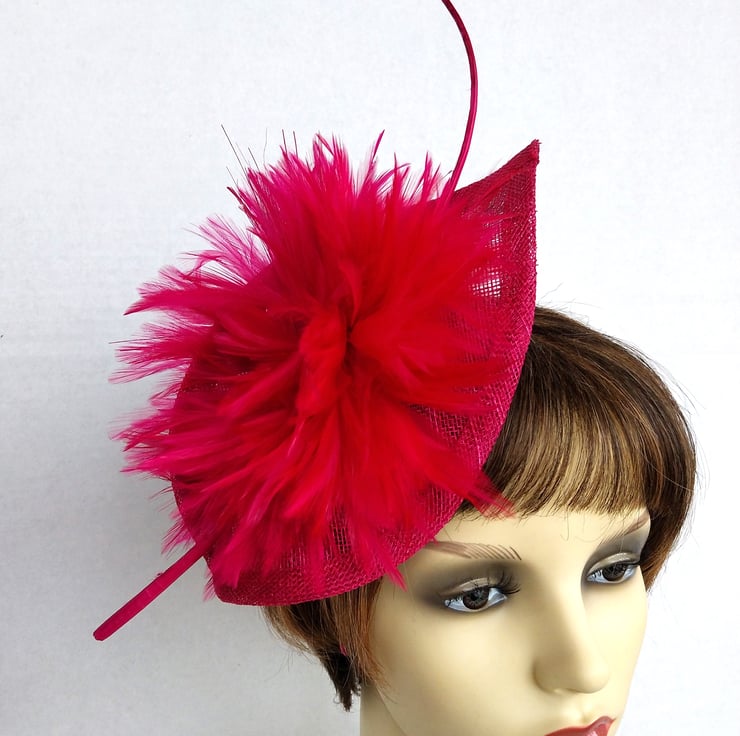 Clara Cerise fascinator with curly quill - Folksy