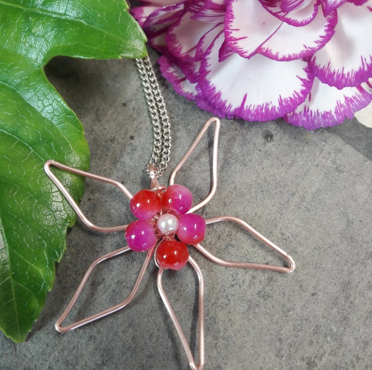 Wire wrapped flower pendant necklace SALE - Folksy