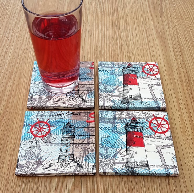 lighthouse coasters - lighthouse decor - nautic... - Folksy
