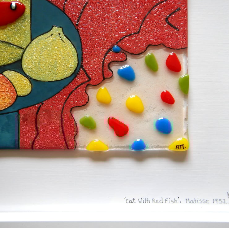 Handmade Fused Glass "cat With Red Fish&qu... - Folksy