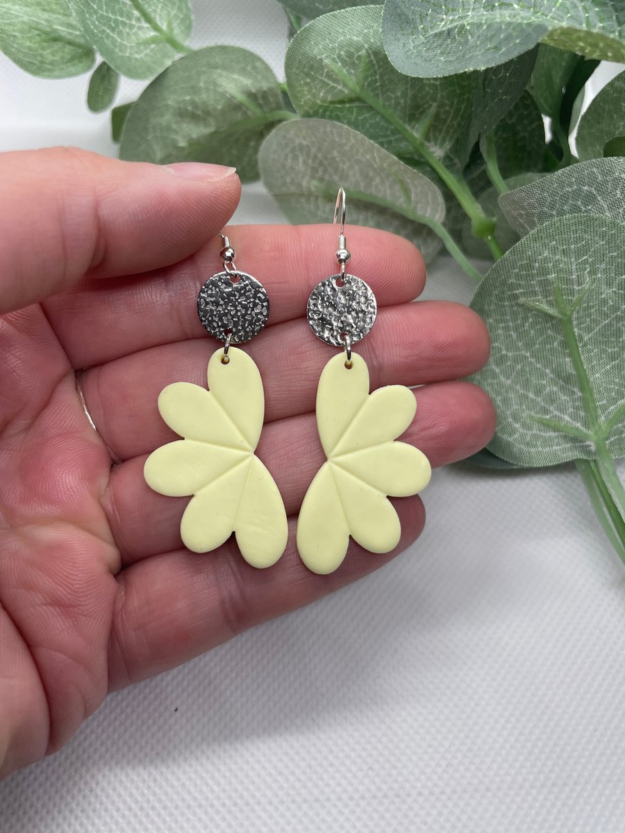 Yellow Floral Dangly Earring handmade from Poly... - Folksy