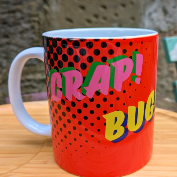 Crap! Bugger! Damn! Graphic Multi-Coloured Mug - Folksy