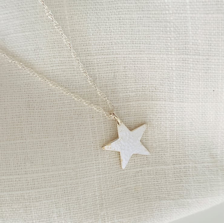 Sterling Silver Hammered Star Pendant - Folksy