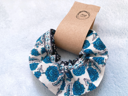 Blue scarf print scrunchie, boho hippy design, ... - Folksy