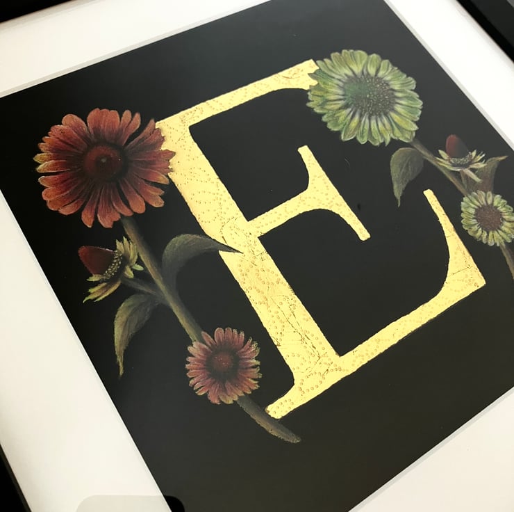 Echinacea Gilded Letter E Original Art - Folksy