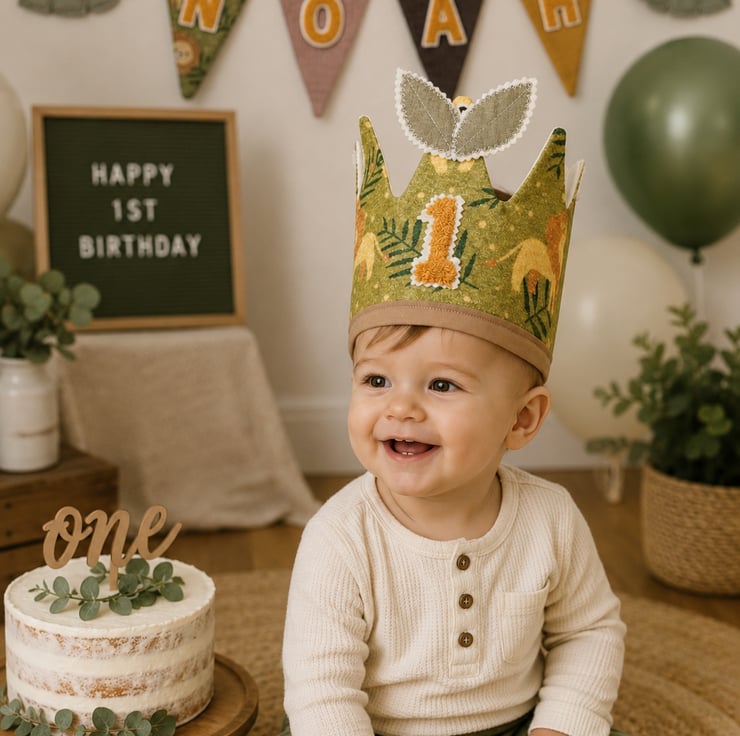 Personalised First Birthday Crown & Name Bu... - Folksy