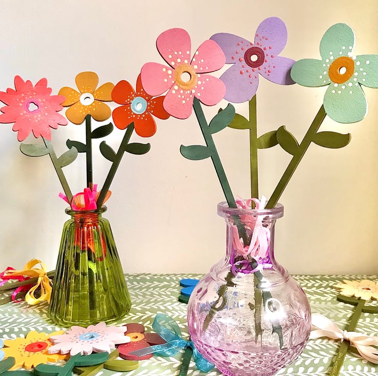 Beautiful hand-painted wooden flowers, Individu... - Folksy