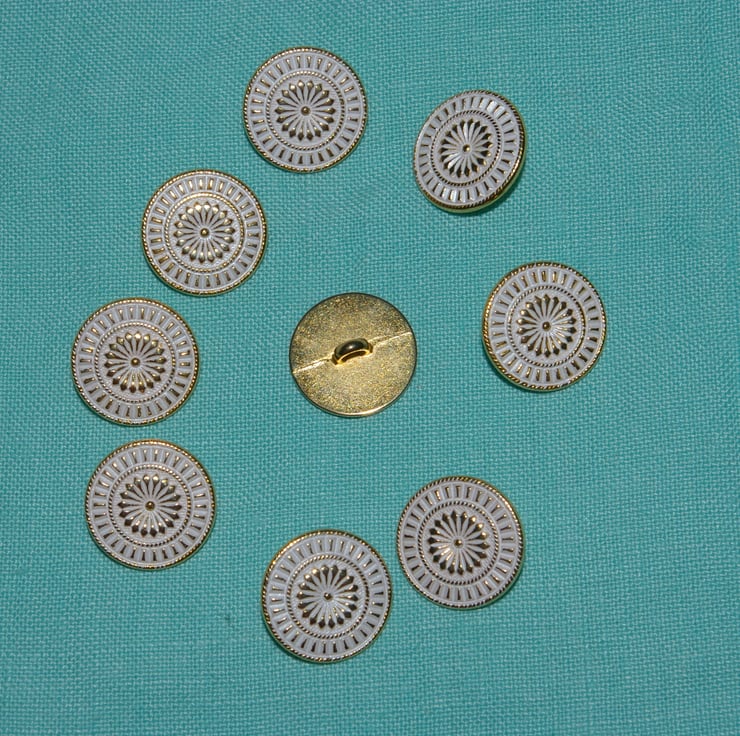 Buttons a Set of Nine White and Gold Colour Sha... - Folksy