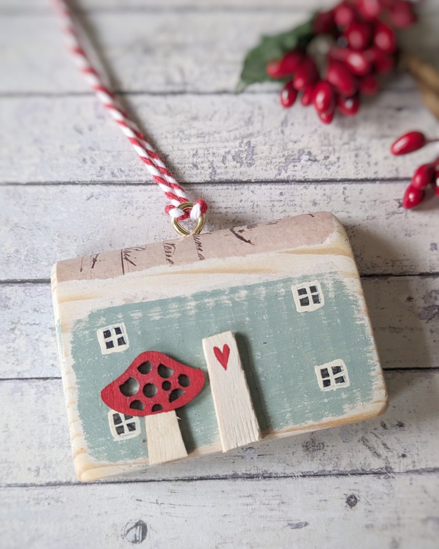 Wooden Hand Painted House Hanging Decoration - Folksy