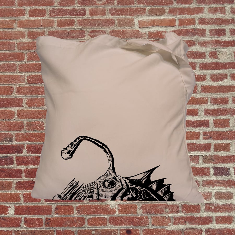 Angler fish lantern fish tote bag, from the dee... - Folksy