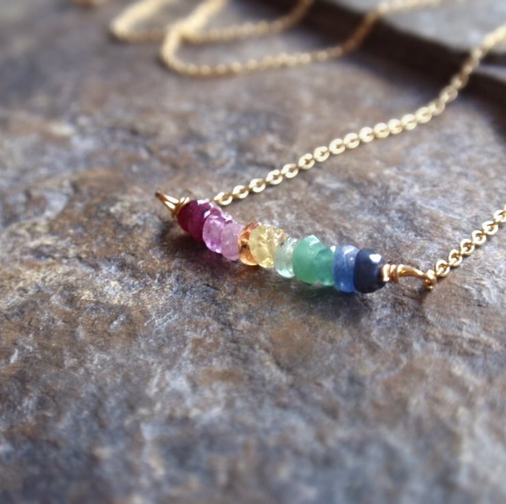 Rainbow gemstone necklace with gold filled chai... - Folksy