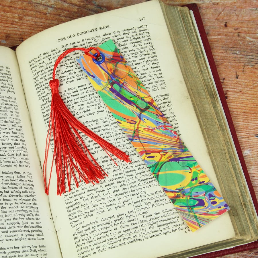 Rainbow Marbled paper bookmark fantasy pattern - Folksy