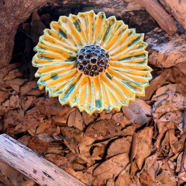 Ceramic sunflower cane topper - Folksy