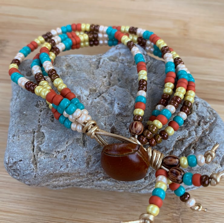 Aztec Colours Handmade Beaded Boho Style Bracelet - Folksy