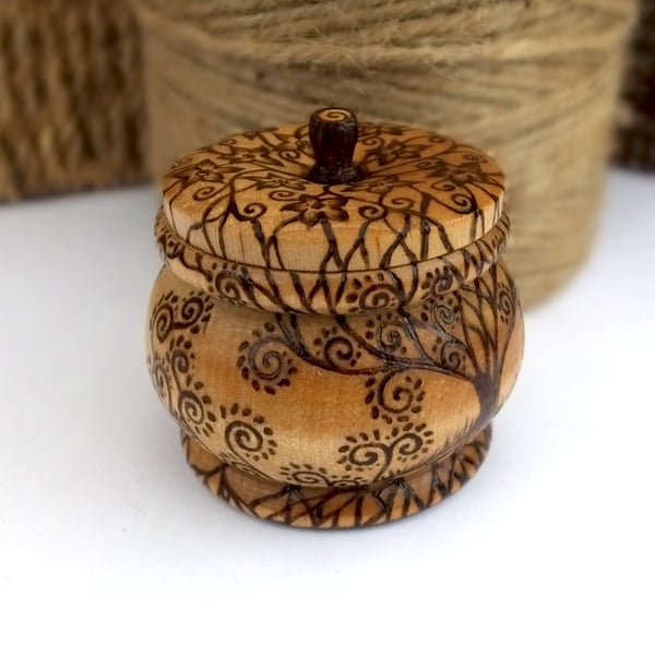 Wooden pyrography tree of life trinket pot with... - Folksy