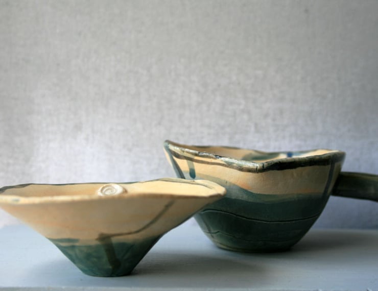 Ceramic still life - bowl and jug - ochre and t... - Folksy