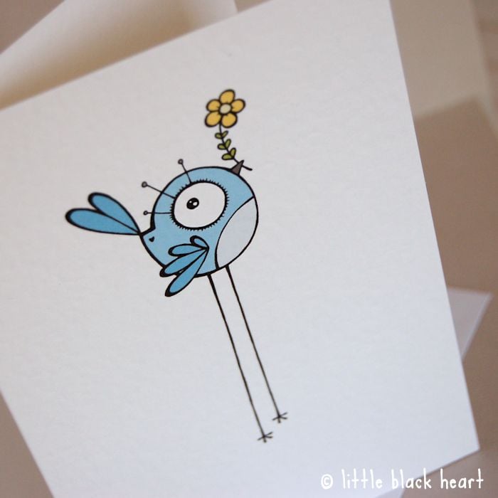 blue bird - greetings card - Folksy