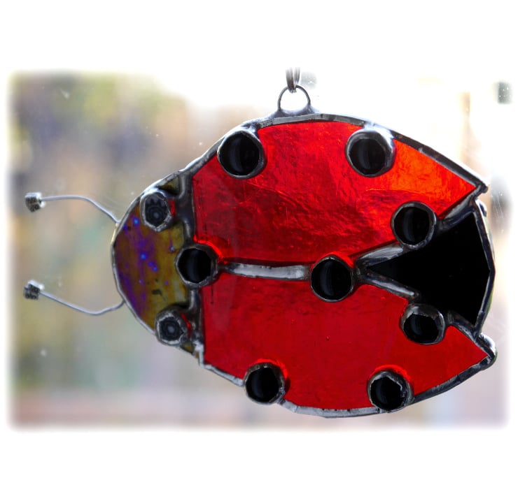 Ladybird Suncatcher Stained Glass Handmade Lady... - Folksy