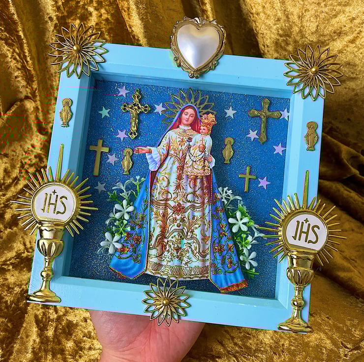Virgin Mary Folk Art Religious Kitsch Wall Shrine - Folksy