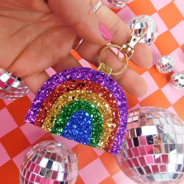 Glitter Rainbow Shaped Keyring - Folksy