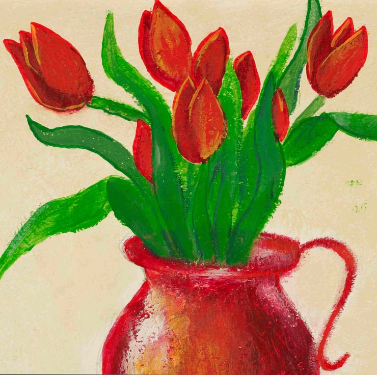 Red Tulips Painting, Flowers Framed Artwork, Mi... - Folksy