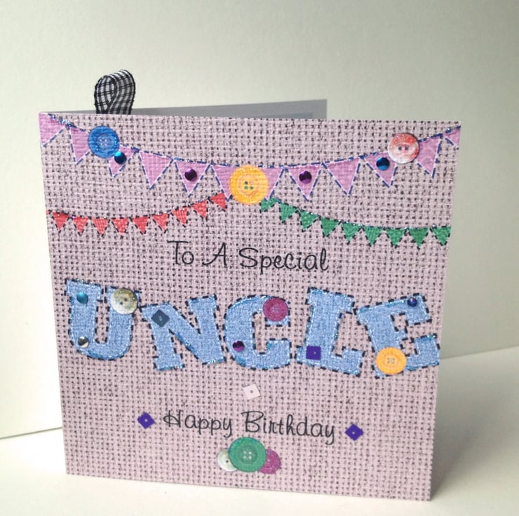 Birthday Card Uncle,Printed Applique Design,Han... - Folksy