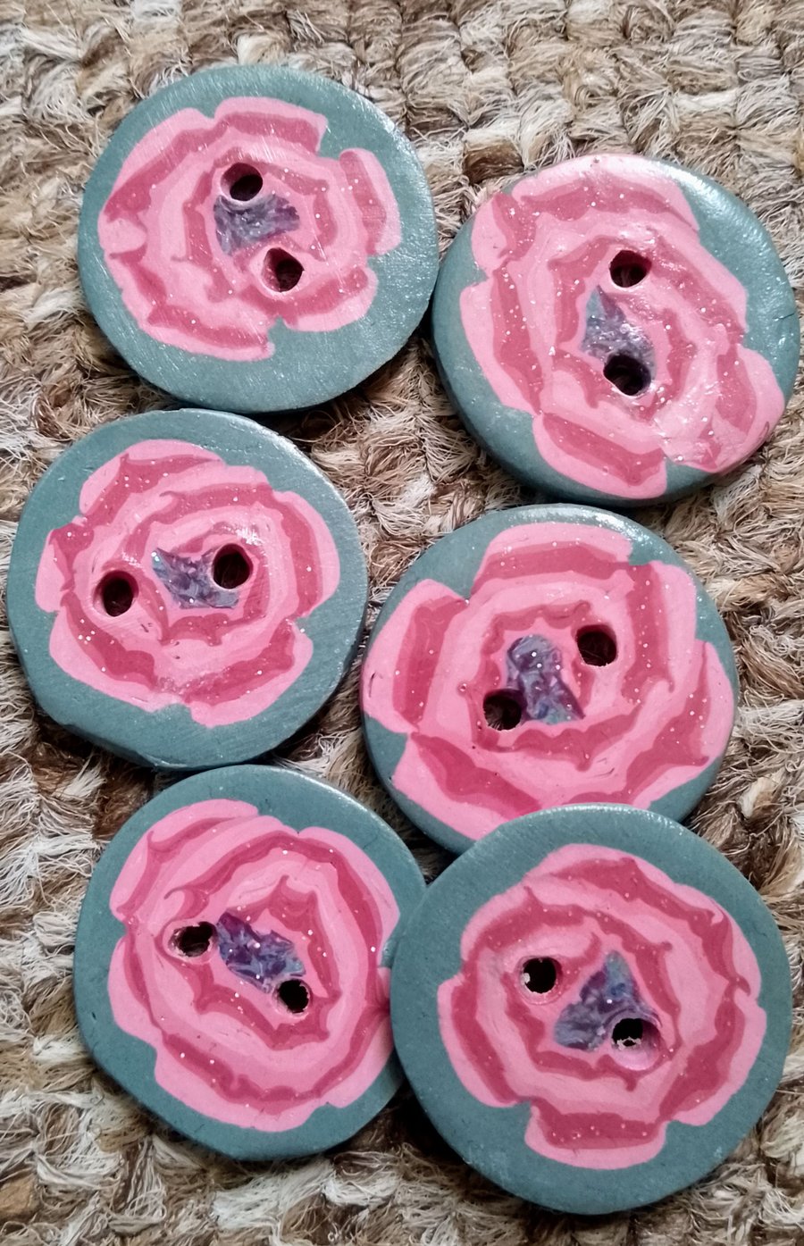 Round buttons with a pink rose flower - Folksy