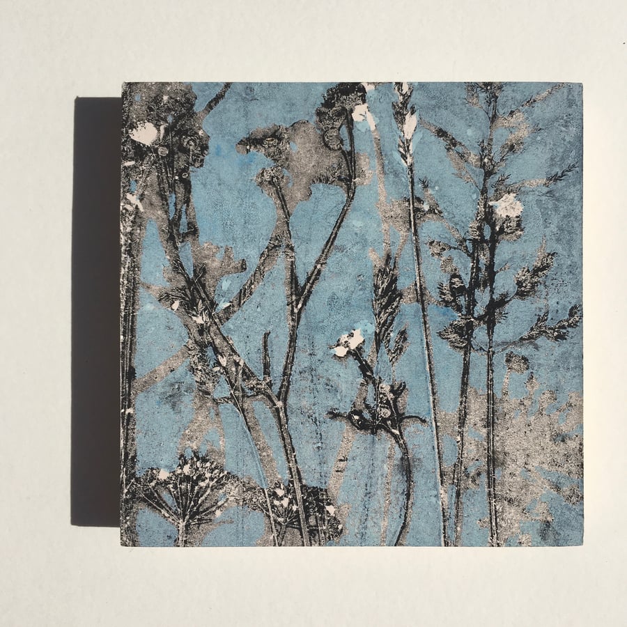 Small blue floral original monoprint by Stef Mi... - Folksy