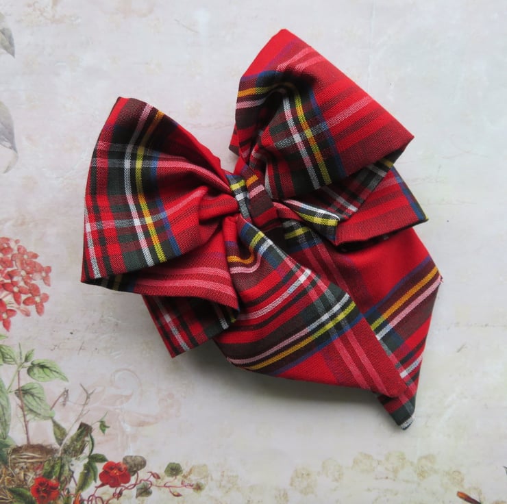 Royal Stewart Red Tartan Fabric Hair Bow - Folksy